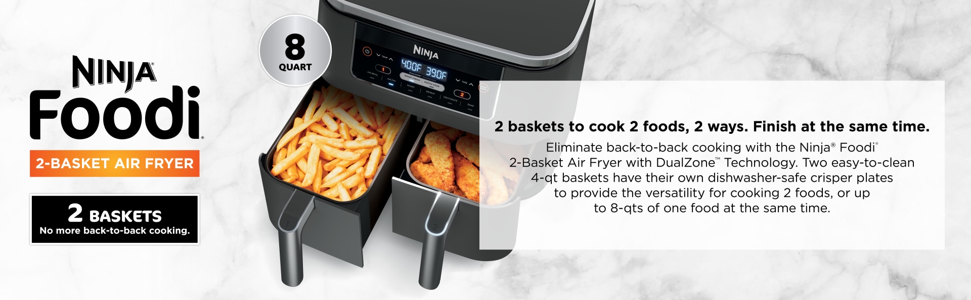 Ninja DZ201 6-In-1 8 Qt Air Fryer with DualZone Technology, 2 Baskets ...