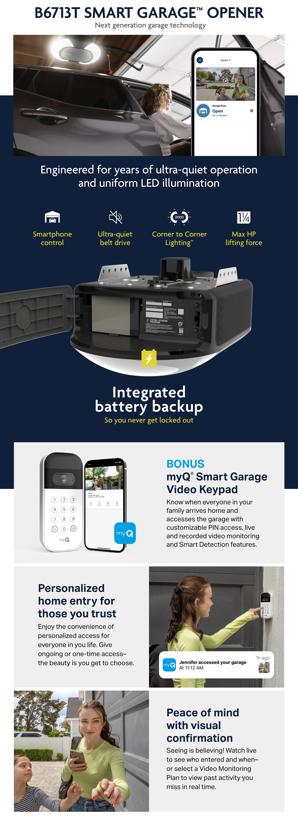 Chamberlain B6713T Smart Garage Door Opener with Video Keypad - Home ...