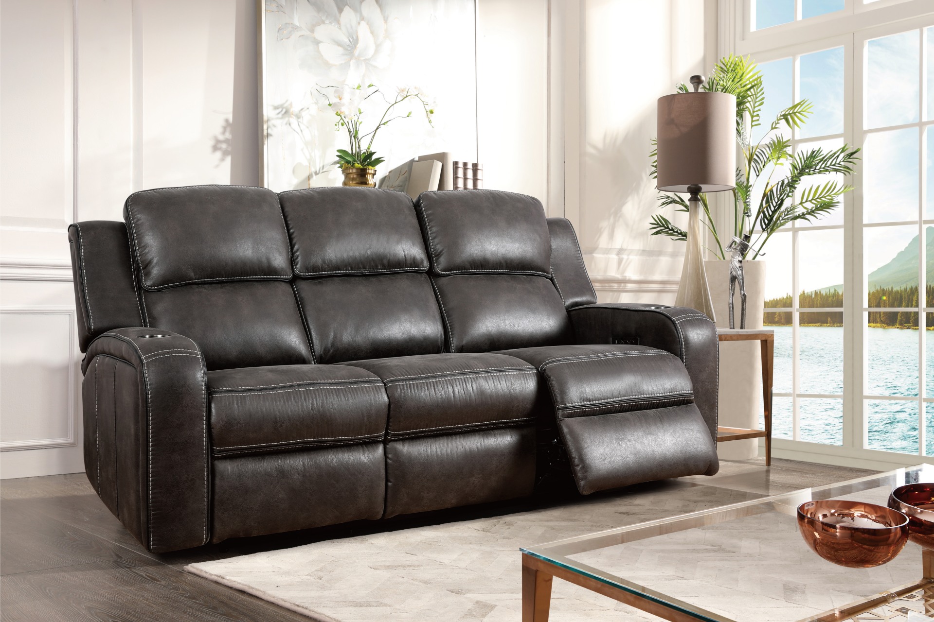Matteus Fabric Power Reclining Sofa with Drop Down Table – Danca ...