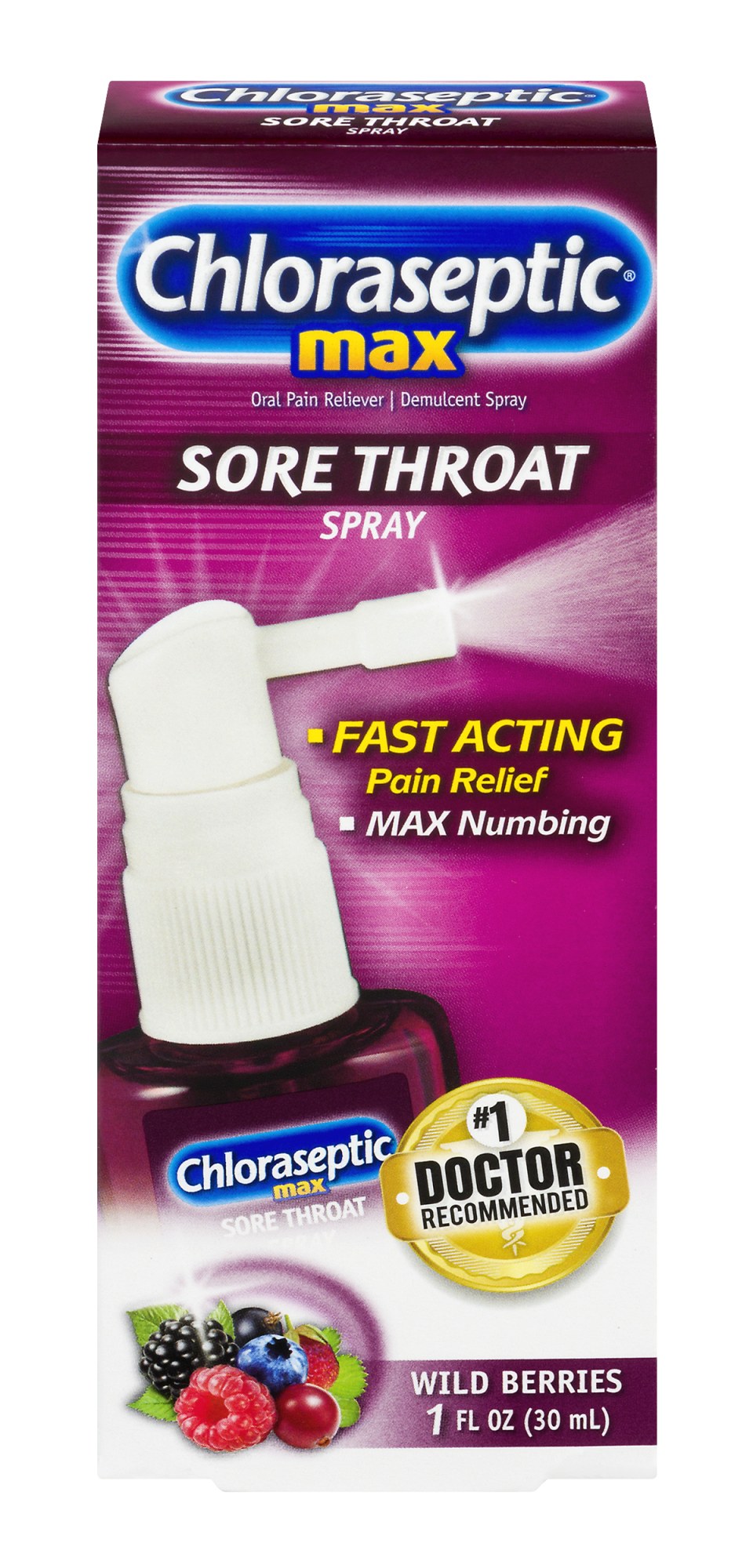 Chloraseptic Max Strength Sore Throat Spray, Wild Berries Flavor, 1.0 ...