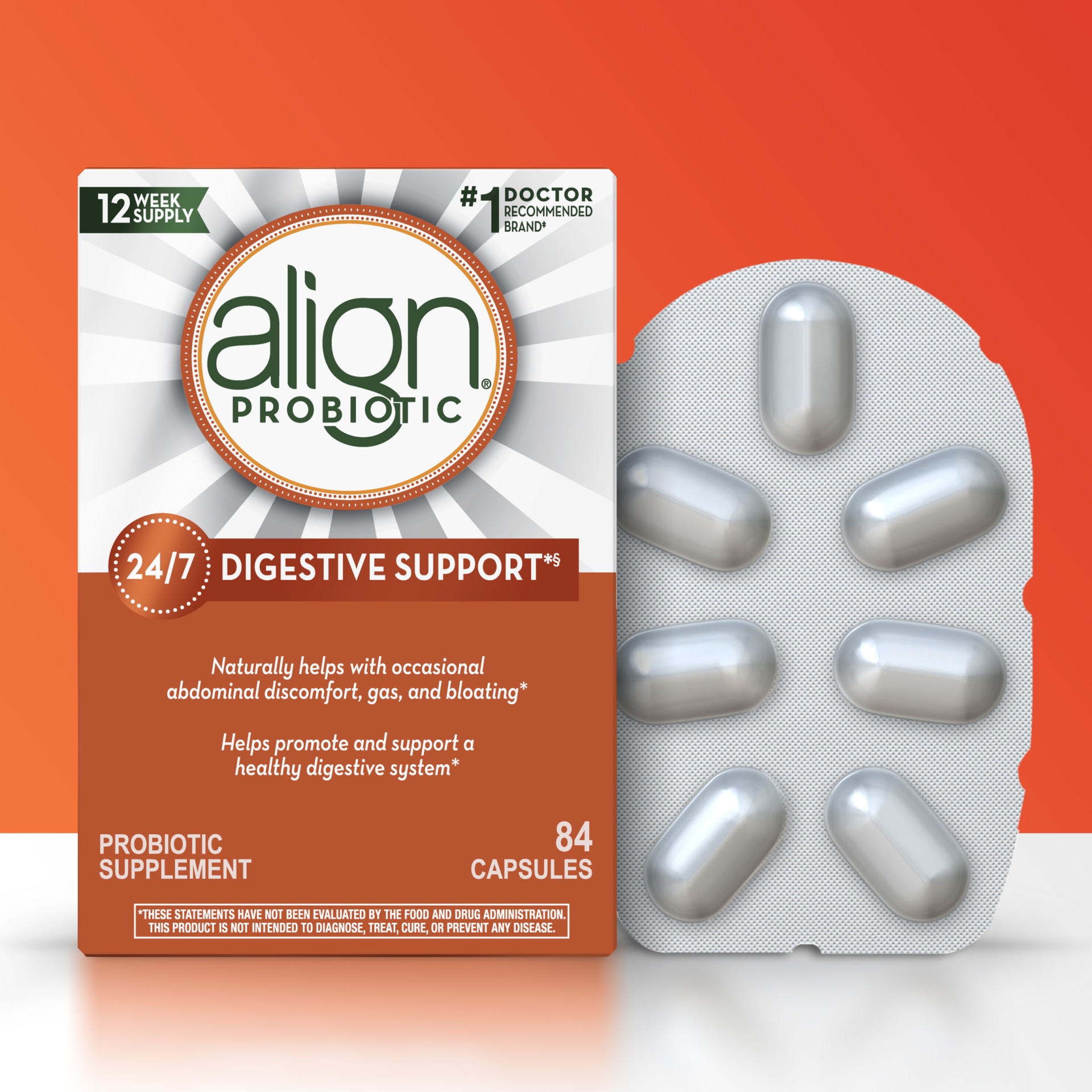 ALIGN Daily Probiotic Supplement Abdominal Discomfort Gas & Bloating ...