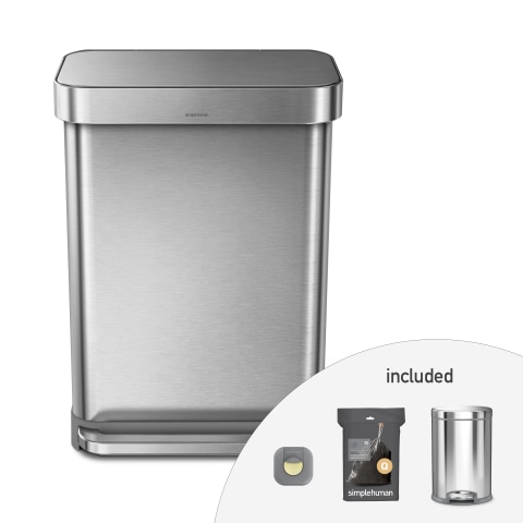 Simplehuman 55L Rectangular Step Can and 4.5L Round Step Can with Odor ...