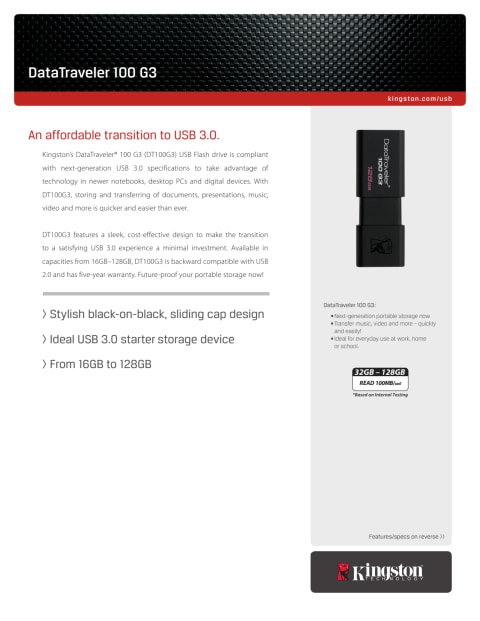 Kingston DataTraveler 100 G3 64GB USB Flash Drive - Walmart.com ...