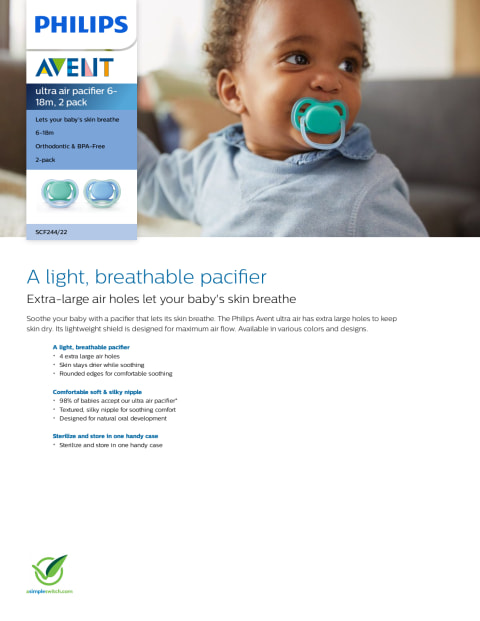 Philips Avent Ultra Air Pacifier, 6-18 months, blue/green, 2 pack ...