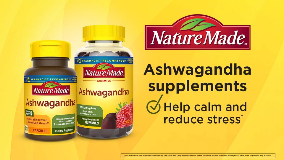 Nature Made Ashwagandha Capsules 125mg, Stress Support Supplement, 60 ...