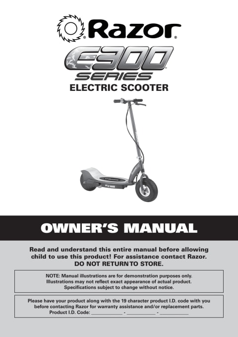 Razor E300 Electric Scooter - 9" Air-filled Tires, Up to 15 mph and 10 ...