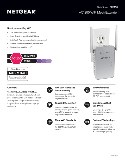 NETGEAR - EX6150 AC1200 WiFi Wall Plug Range Extender and Signal ...